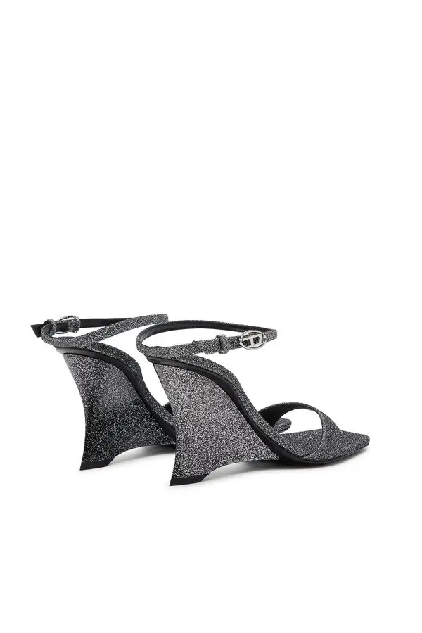 DIESEL® D-amber Wedge Sandals With Tone Oval D Plaque - Silver