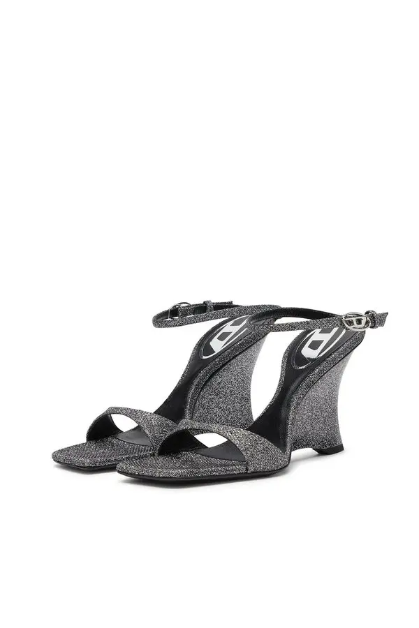 DIESEL® D-amber Wedge Sandals With Tone Oval D Plaque - Silver