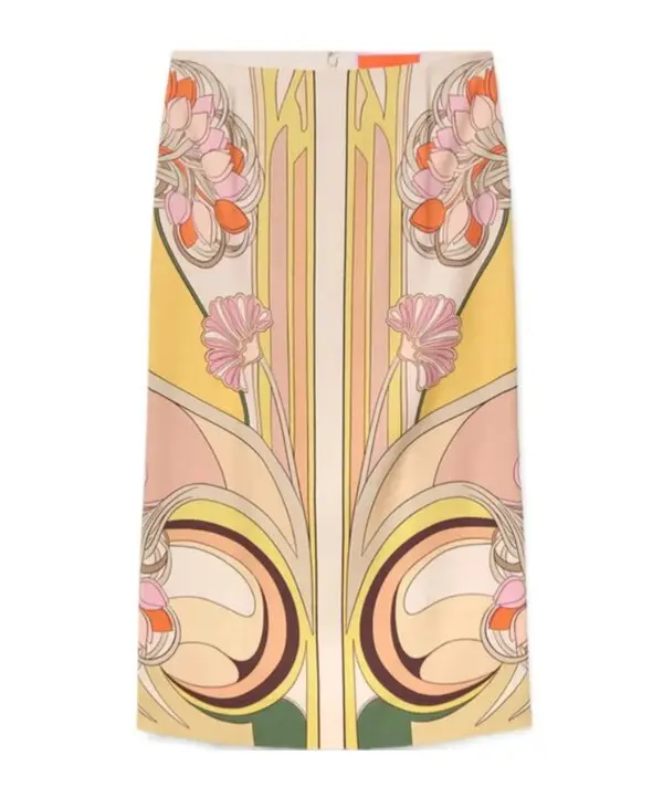 La DoubleJ Tulip Placed Printed Pencil Skirt - Nude