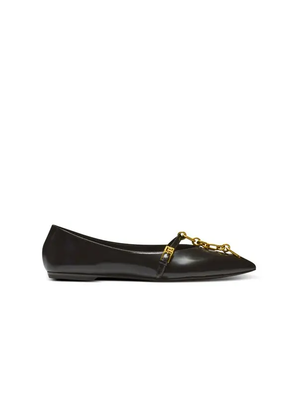 Balmain Shiny Lambskin Ballet Flats With Chain Detail - Black