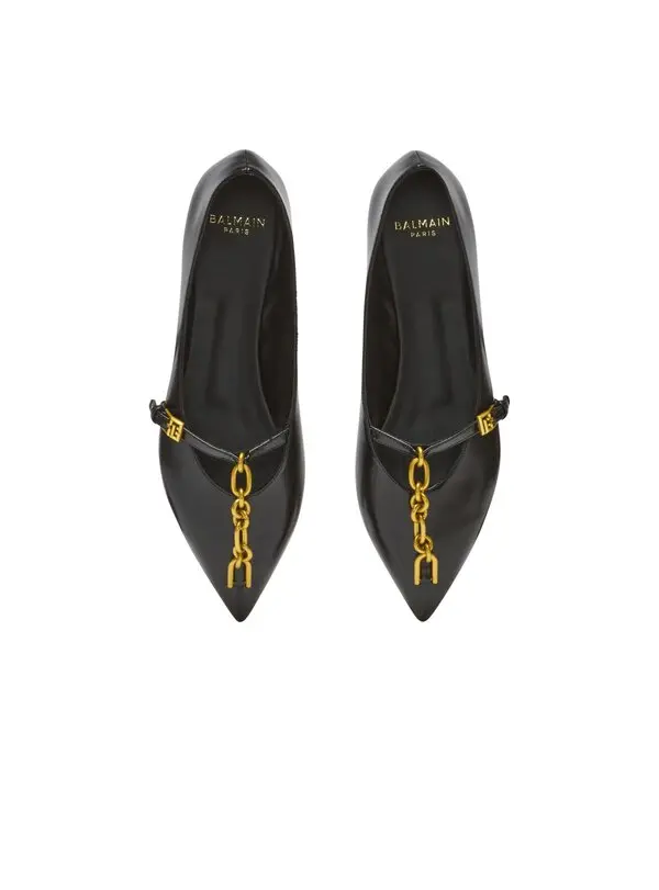 Balmain Shiny Lambskin Ballet Flats With Chain Detail - Black