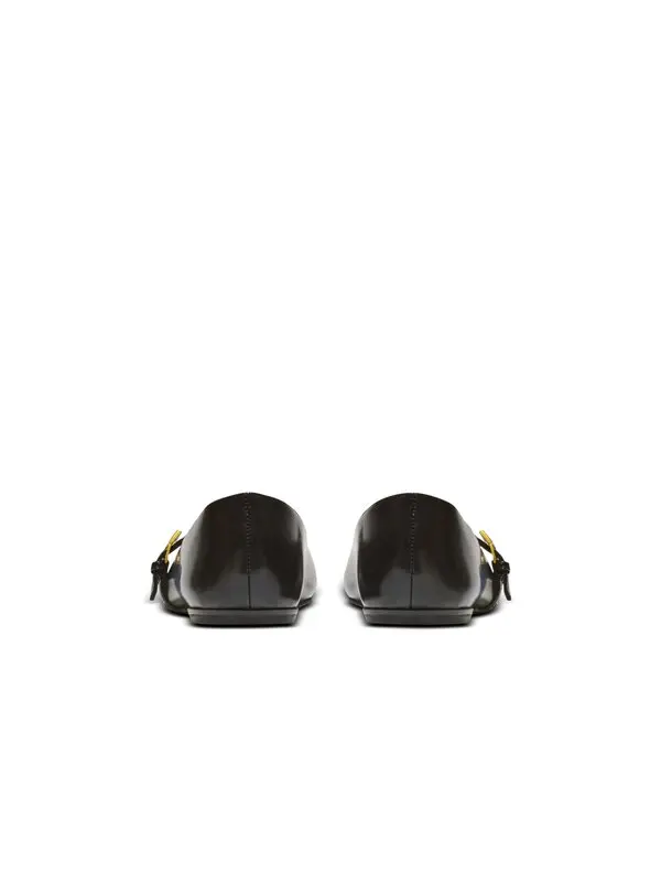 Balmain Shiny Lambskin Ballet Flats With Chain Detail - Black