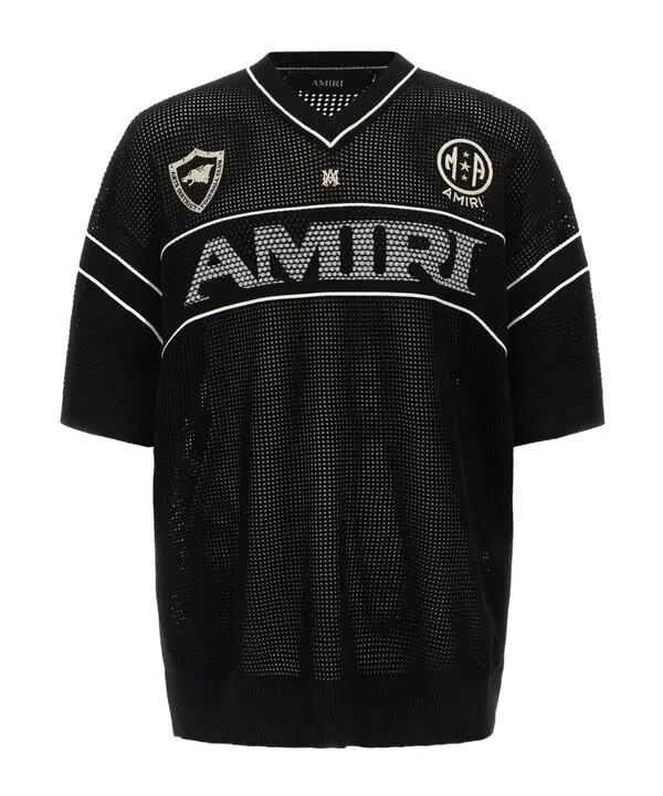 Amiri Sport V-neck Mesh Knit T-shirt - Black