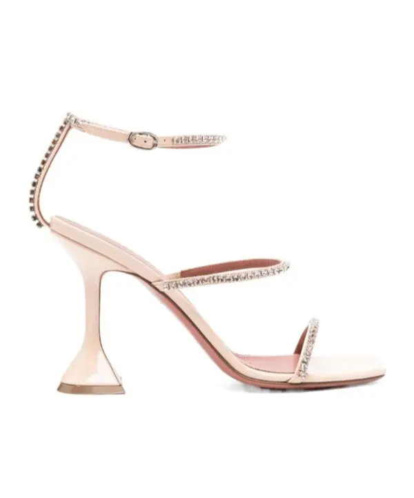 Amina Muaddi Open-toe Embellished High-heeled Sandals - Nude