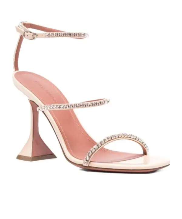 Amina Muaddi Open-toe Embellished High-heeled Sandals - Nude