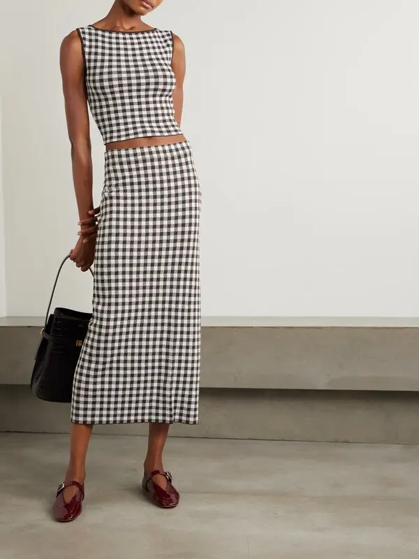 Staud Karina Plaid Jacquard Midi Skirt
