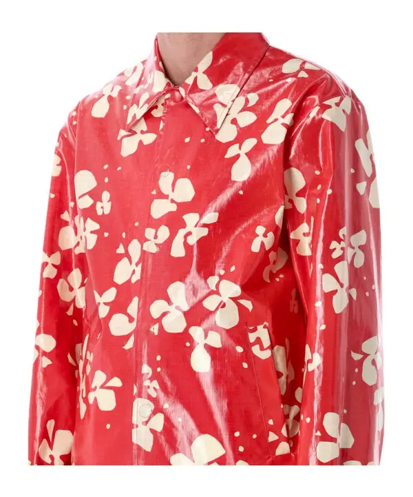Dries Van Noten Floral Printed Collared Jacket - Red