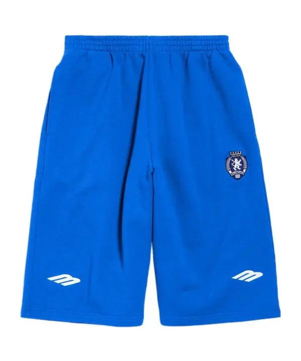 Balenciaga Elasticated Waistband Shorts With Embroidered Lion Crest And Printed 3b Sports Icon - Royal Blue/white