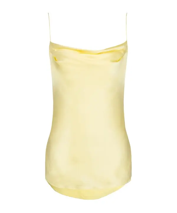 Balmain Silk Satin Cowl Neck Cami - Yellow