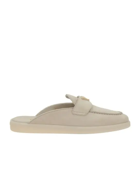 Prada Triangle Logo Mules - Beige