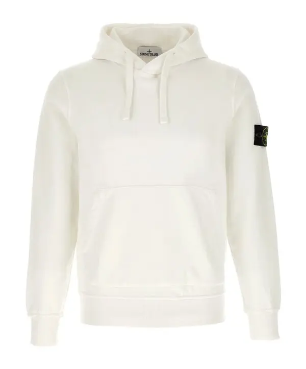 Stone Island Logo Patch Drawstring Hoodie - White