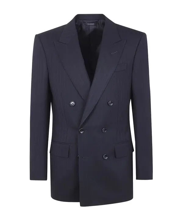 TOM FORD Striped Double-breasted Suit Jacket - Black