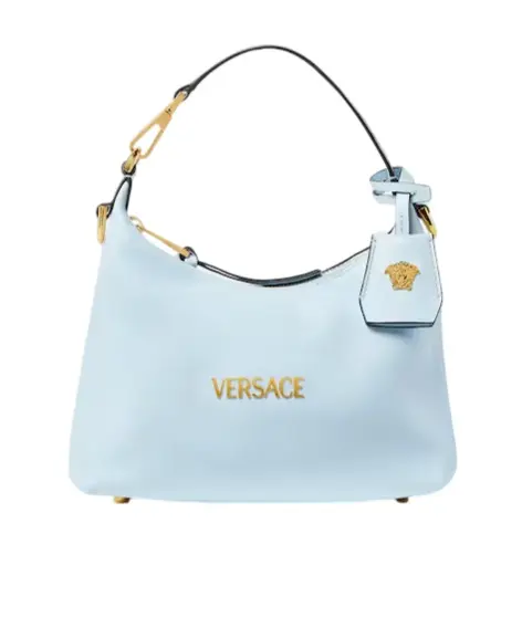 Versace Logo Plaque Zipped Shoulder Bag - Light Blue