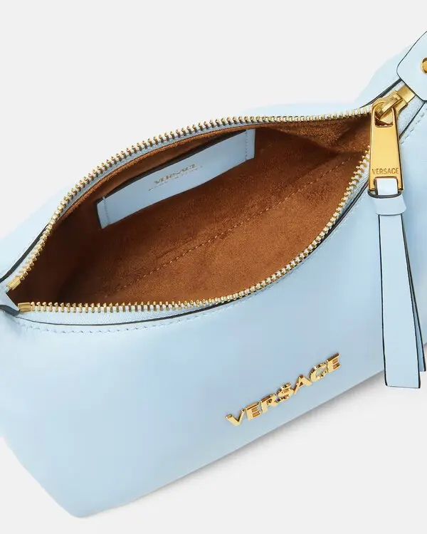Versace Logo Plaque Zipped Shoulder Bag - Light Blue