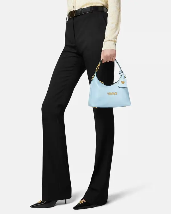 Versace Logo Plaque Zipped Shoulder Bag - Light Blue