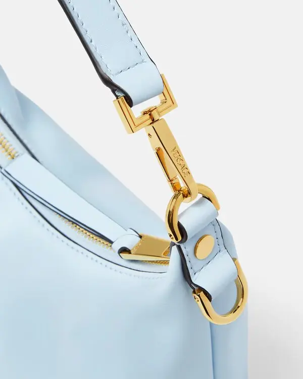 Versace Logo Plaque Zipped Shoulder Bag - Light Blue