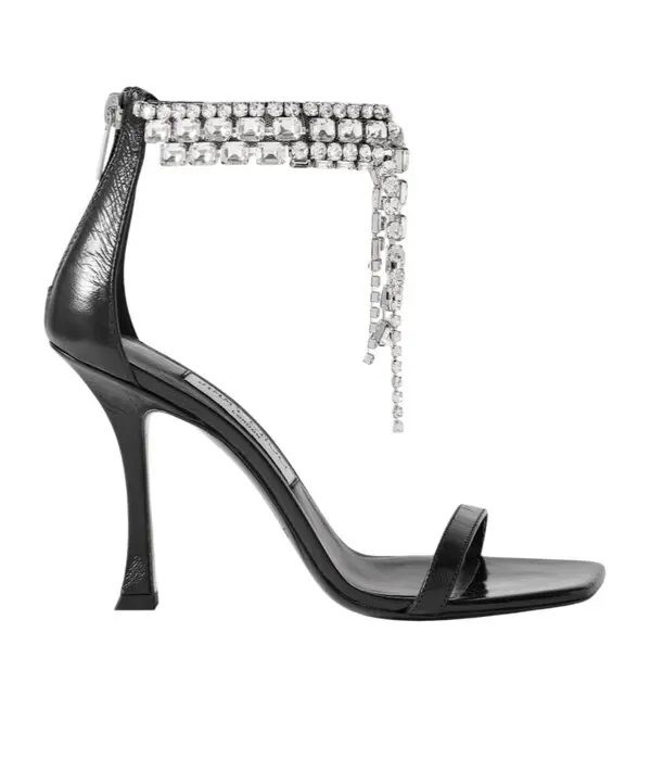 JIMMY CHOO Verity 100 Sculptural Heel Sandals With Crystal Embellishments - Black