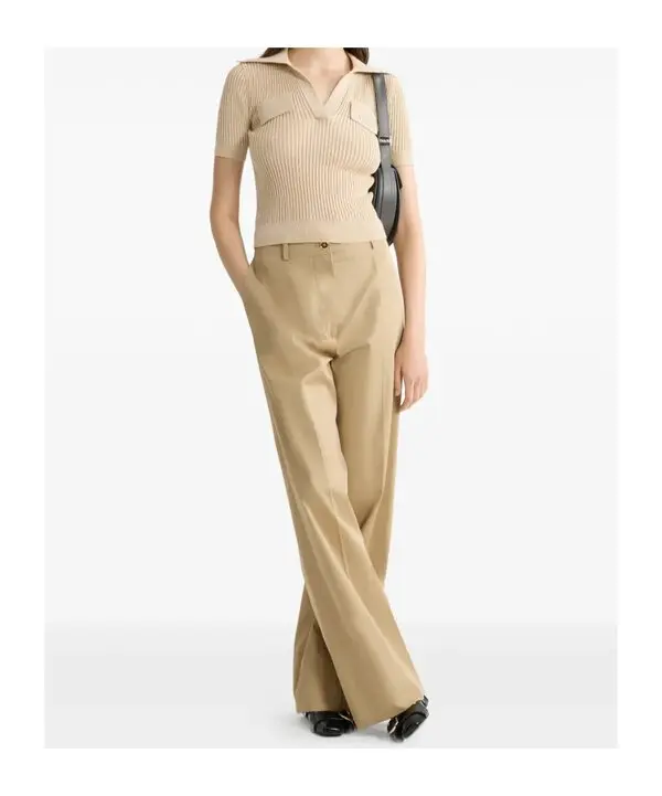 PATOU Ribbed Knit Polo Top - Nude