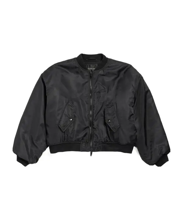 Balenciaga Zip-up Bomber Jacket With Embroidered Logo - Black
