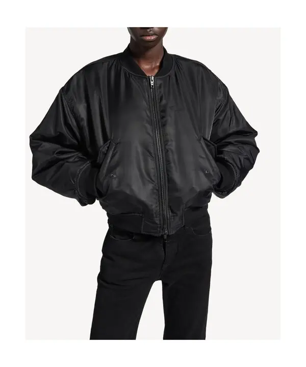 Balenciaga Zip-up Bomber Jacket With Embroidered Logo - Black
