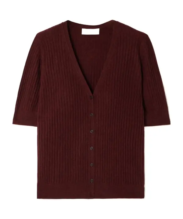 Arch4 V-neck Ribbed Knit Cardigan With Half Sleeves