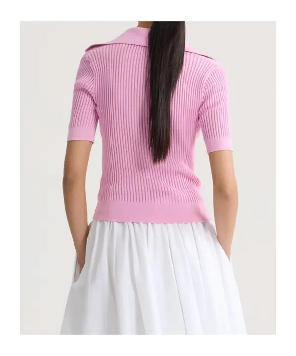 PATOU Ribbed Knit Polo Top - Pink