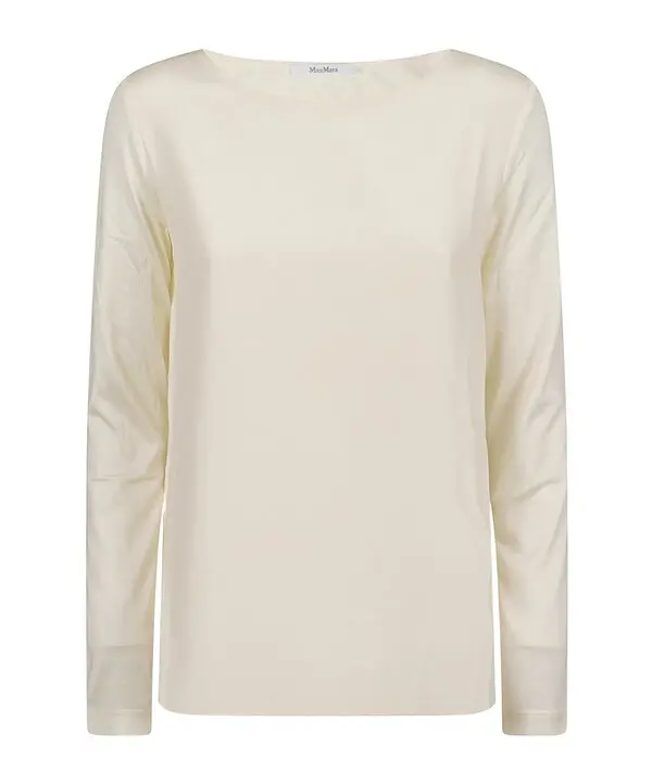 Max Mara Boat Neck Long Sleeve Top With Side Slits - White