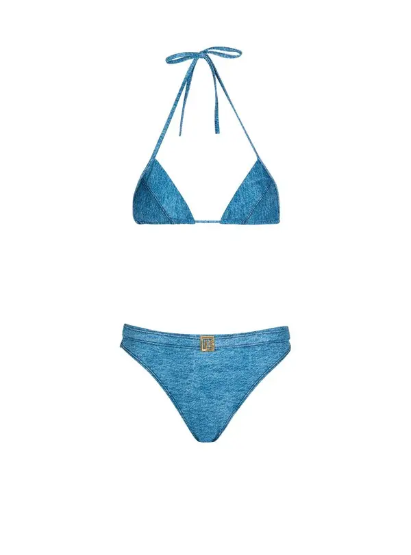 Balmain Denim Triangle Bikini - Blue