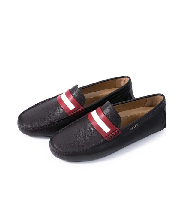 Bally Dark Brown Logo Detail Slip-on Loafers - Black
