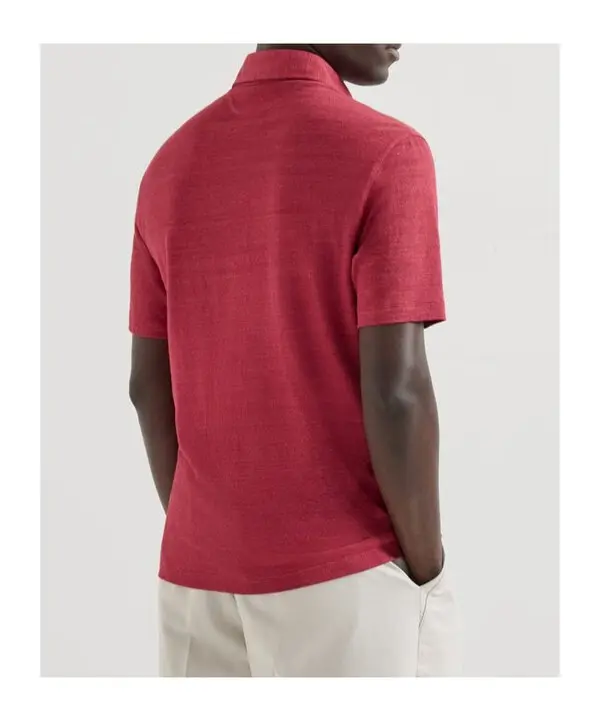 Brunello Cucinelli Point-collar Mélange Polo Shirt - Cherry