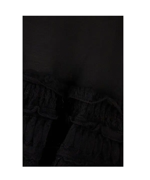 Alaïa High Neck Short Sleeve Lace Trim Top