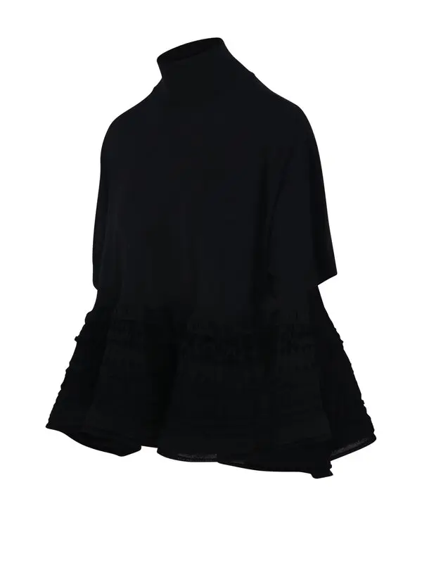 Alaïa High Neck Short Sleeve Lace Trim Top - Black