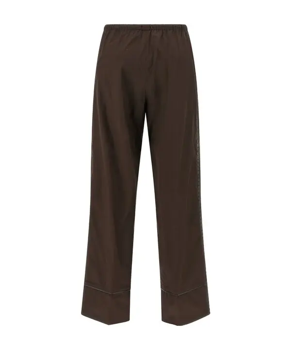 YVES SALOMON Leather Trim Wide-leg Pants