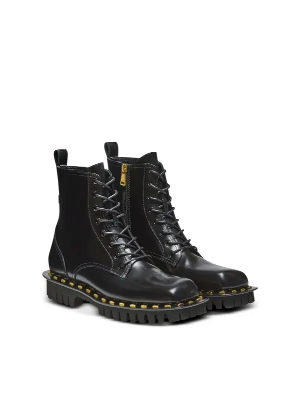 Balmain Glazed Leather Army Boots With Square Toe And Platform