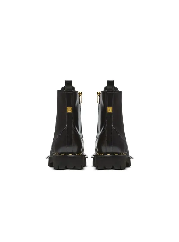 Balmain Glazed Leather Army Boots With Square Toe And Platform