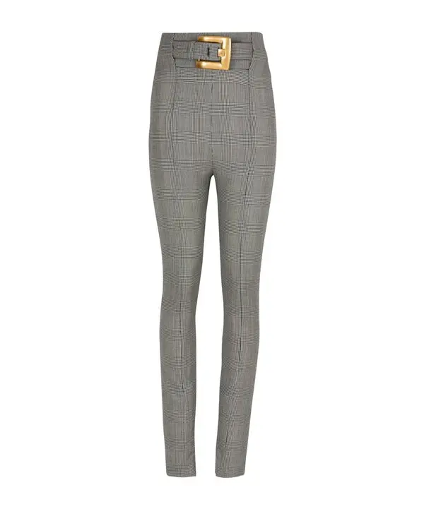 Balmain Checked Belted High-waist Pants