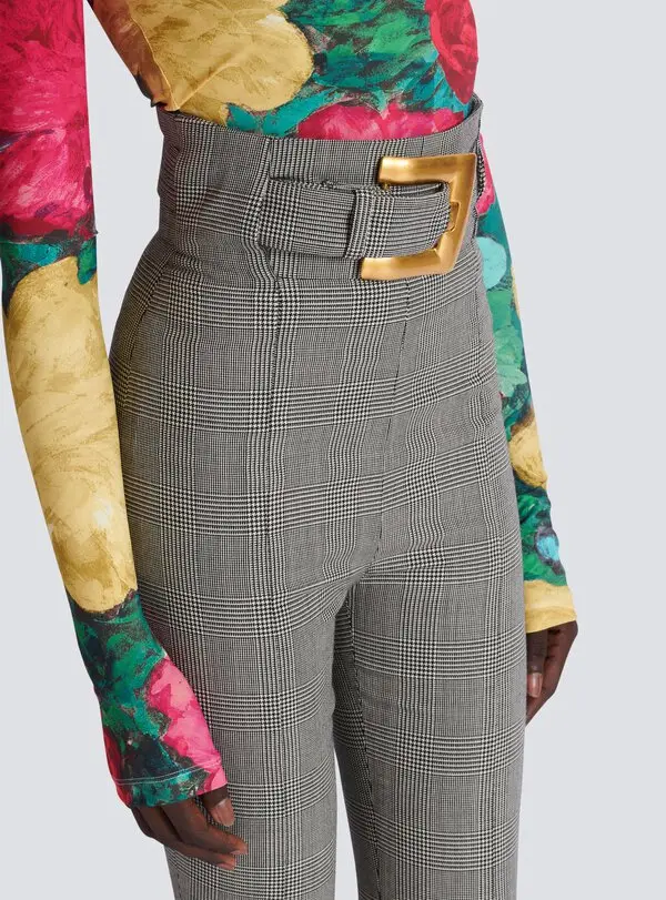 Balmain Checked Belted High-waist Pants