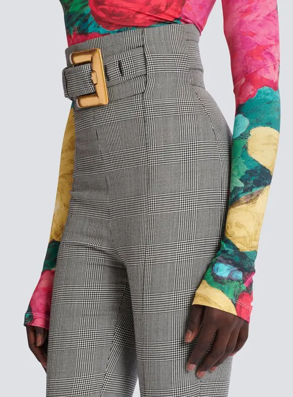 Balmain Checked Belted High-waist Pants