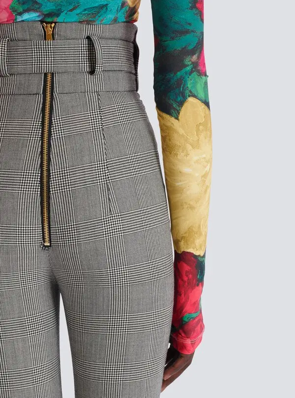 Balmain Checked Belted High-waist Pants