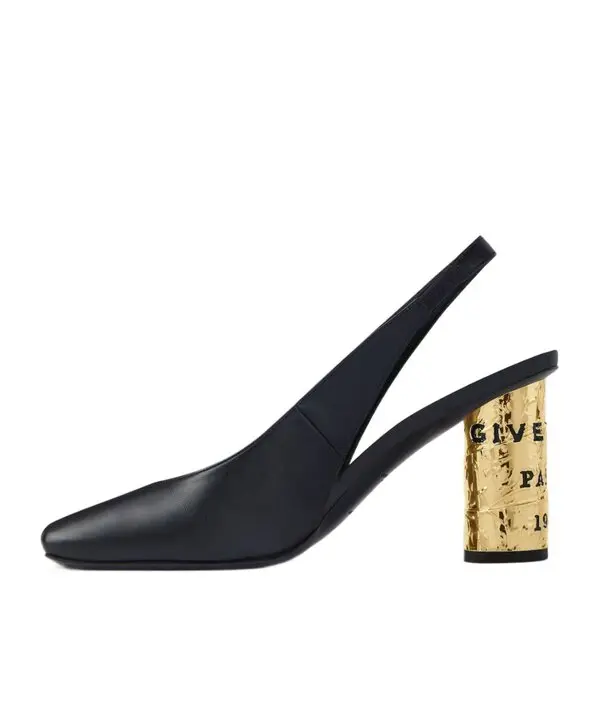 Givenchy Calfskin Leather Tape Slingback Pumps With Sculptural Heel - Black