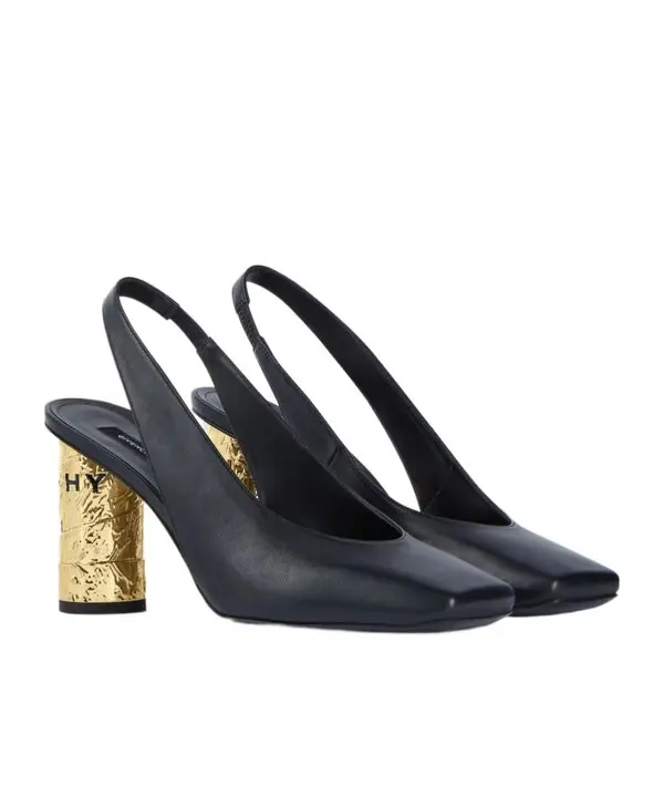 Givenchy Calfskin Leather Tape Slingback Pumps With Sculptural Heel - Black