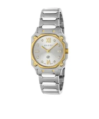 Gucci G-flat 24mm Watch With Gold-plated Bezel And Diamonds - Silver