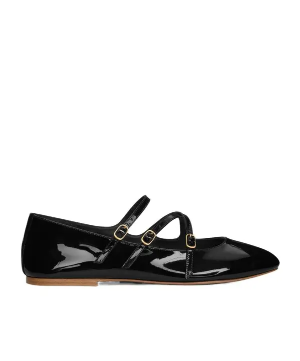 Celine Les Ballerines Criss-cross Babies Ballerina In Patent Calfskin - Black
