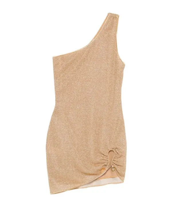 Oseree One Shoulder Metallic Mini Dress - Nude