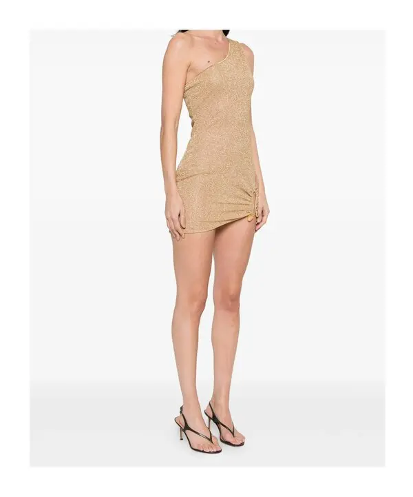 Oseree One Shoulder Metallic Mini Dress - Nude
