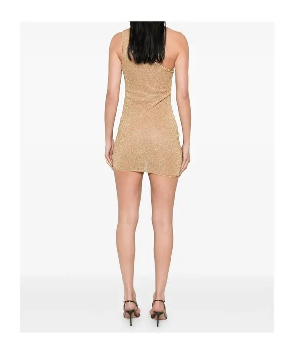 Oseree One Shoulder Metallic Mini Dress - Nude