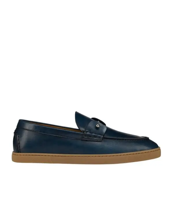 CHRISTIAN LOUBOUTIN Round Toe Loafers With Metal Collar Pin - Blue