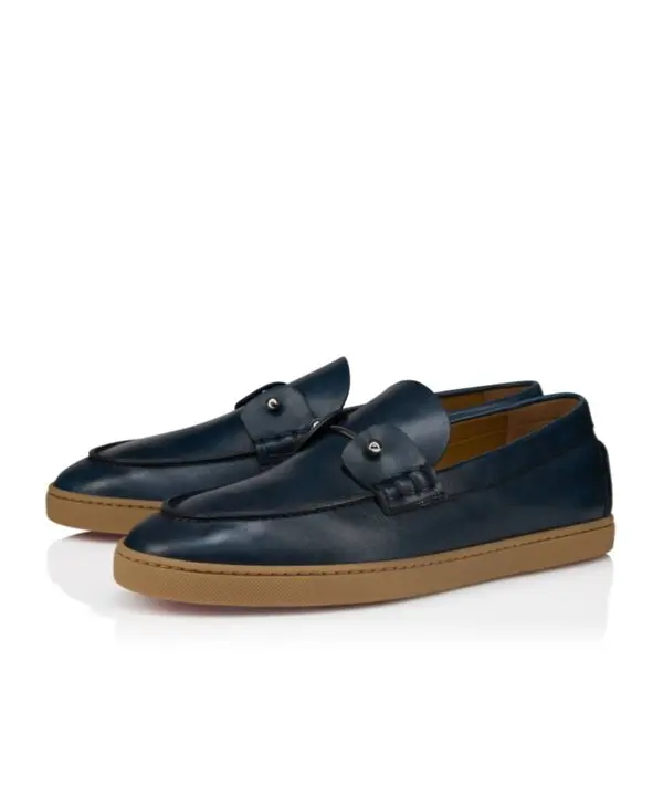 CHRISTIAN LOUBOUTIN Round Toe Loafers With Metal Collar Pin - Blue