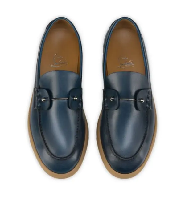 CHRISTIAN LOUBOUTIN Round Toe Loafers With Metal Collar Pin - Blue