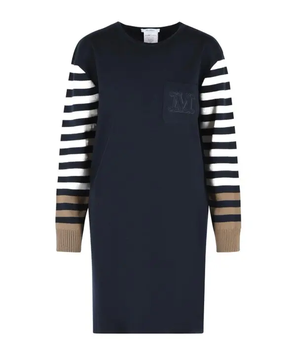 Max Mara Striped Sleeve Crewneck Dress
